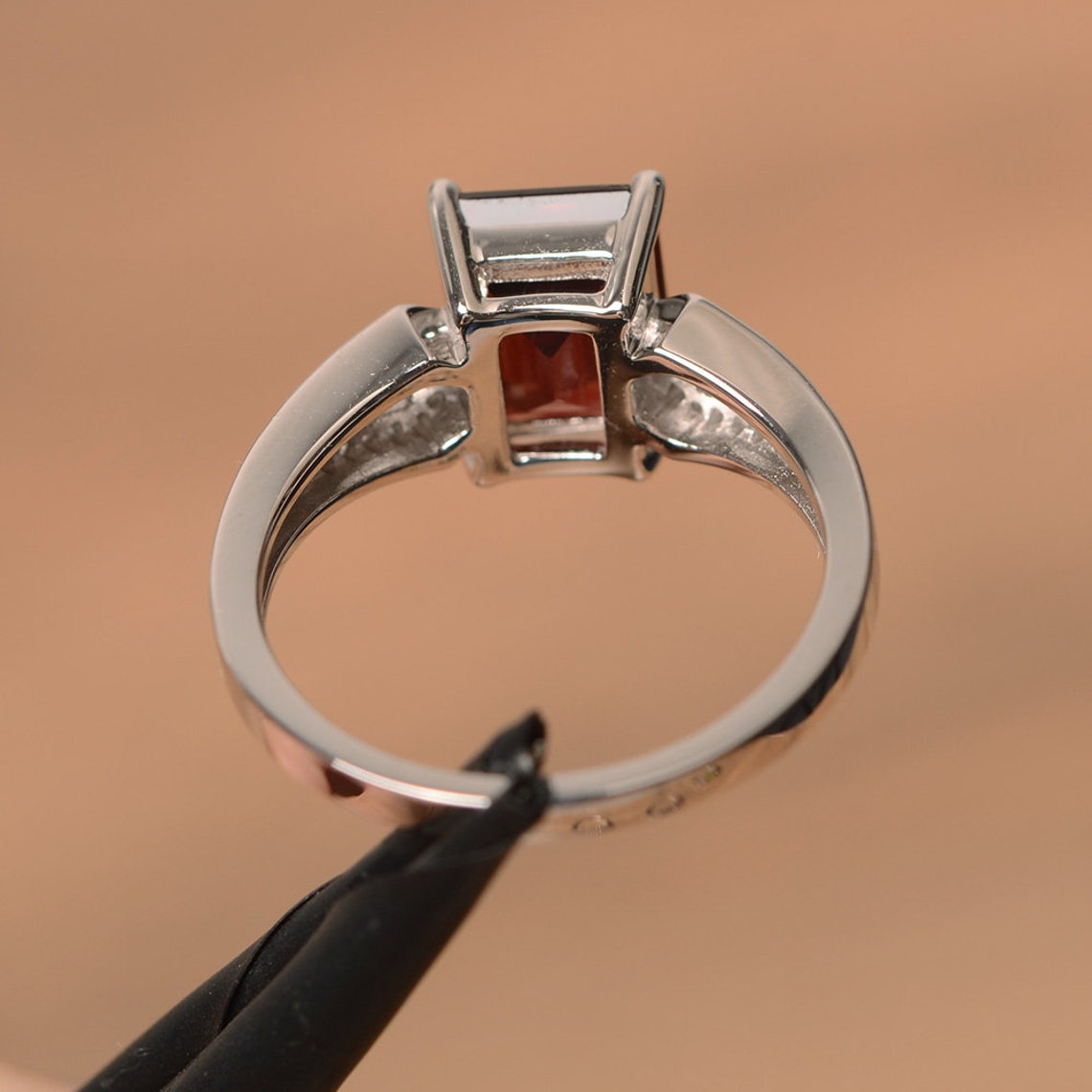 Emerald Cut Garnet Engagement Ring for Women Sterling Silver - Etsy