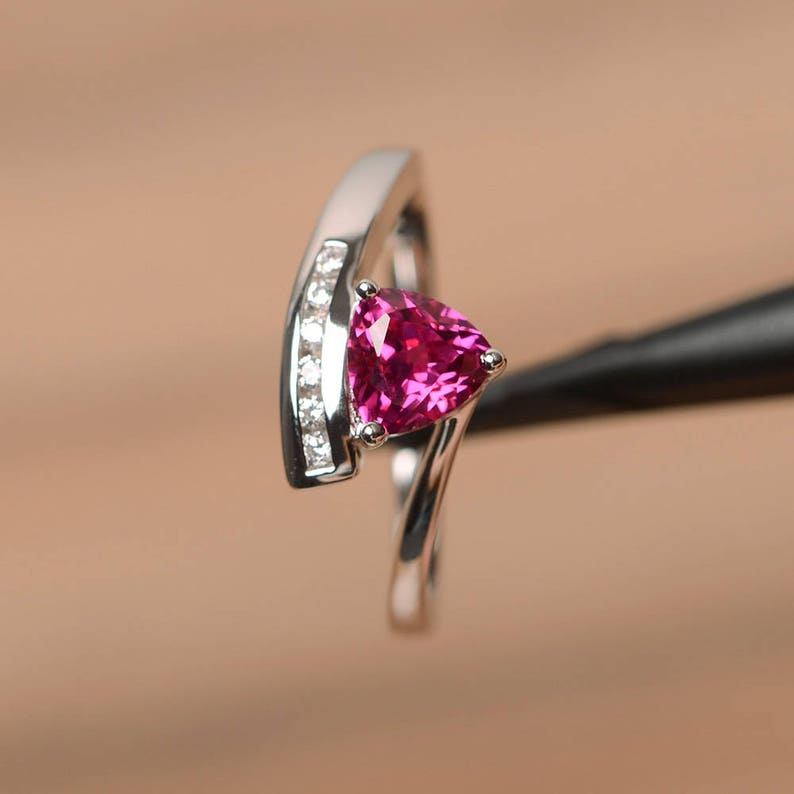 Red Ruby Engagement Ring July Birthstone Trillion Cut Sterling - Etsy