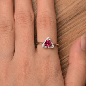 Trillion Cut Ruby Ring Sterling Silver Anniversary Ring Red Gemstone ...