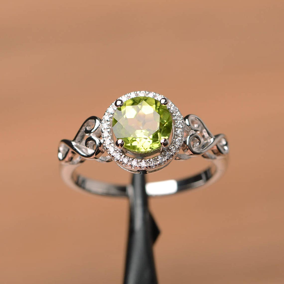 Natural Peridot Ring Engagement Wedding Ring Round Cut Ring - Etsy