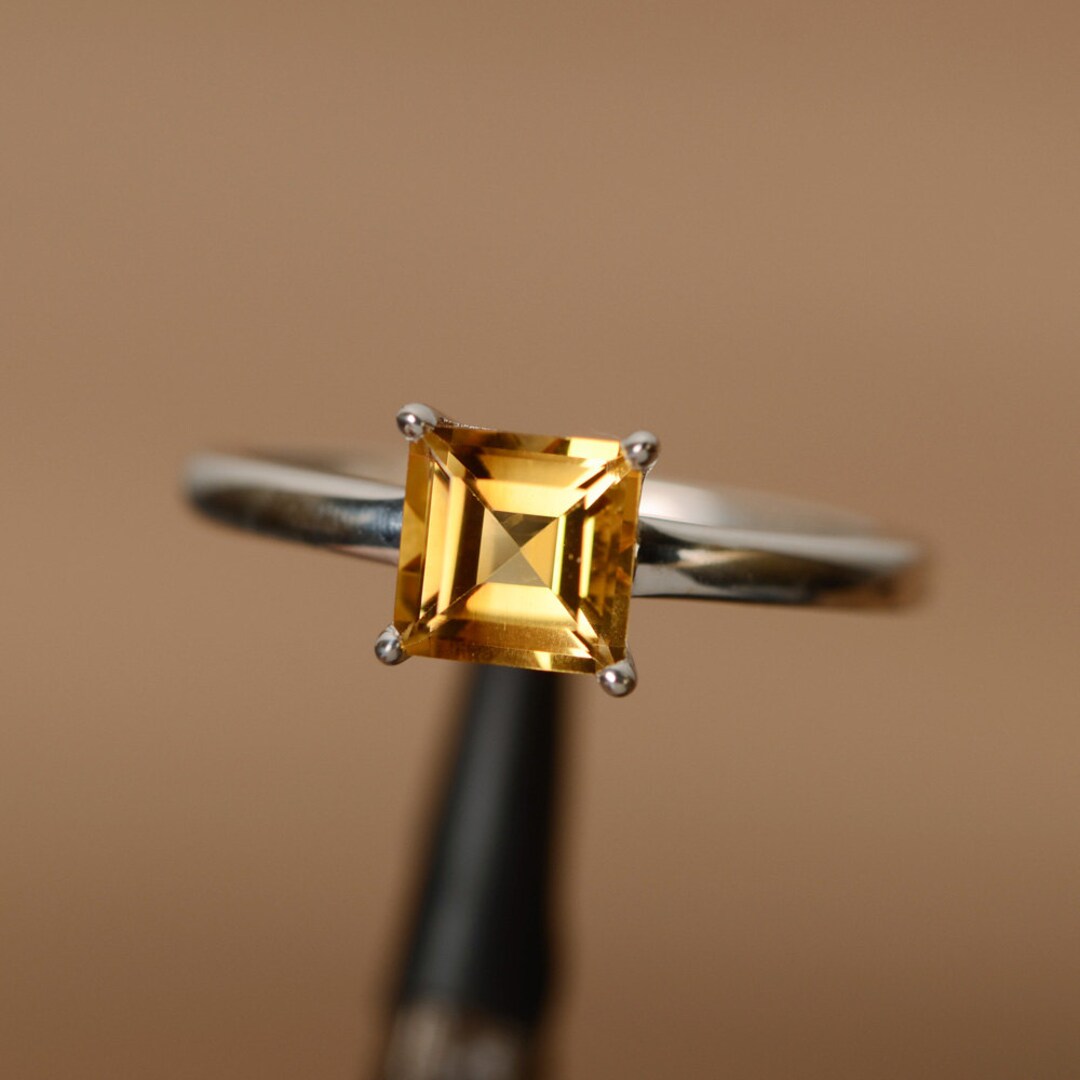 Sterling Silver Square Cut Citrine Solitaire Promise Ring - Etsy