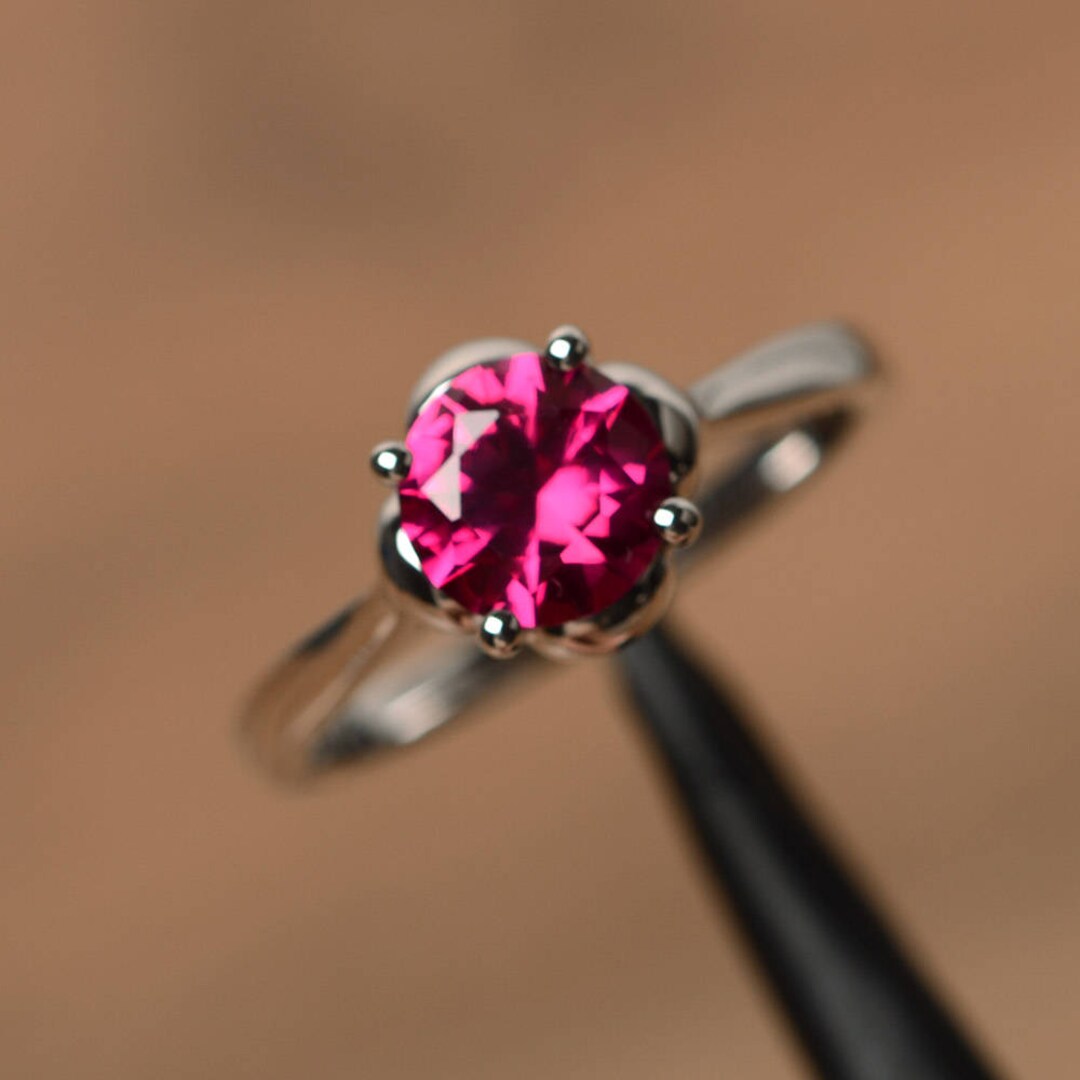 Red Ruby Rings Engagement Rings Round Cut Red Gemstone July Birthstone ...