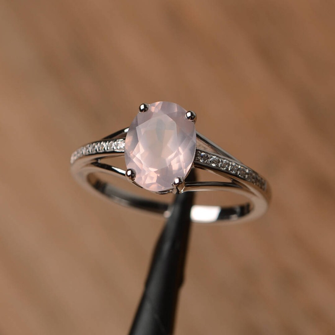 Oval Cut Natural Pink Quartz Ring Wedding Ring Solid Sterling Silver ...