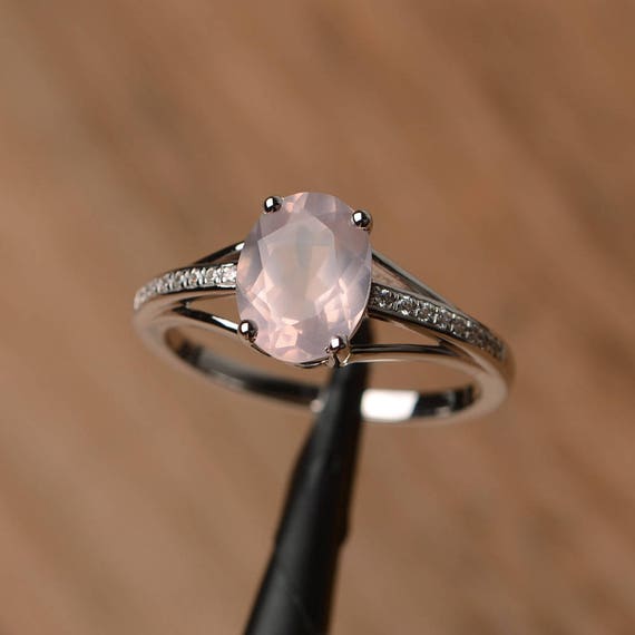 Oval cut natural pink quartz ring wedding ring solid sterling | Etsy