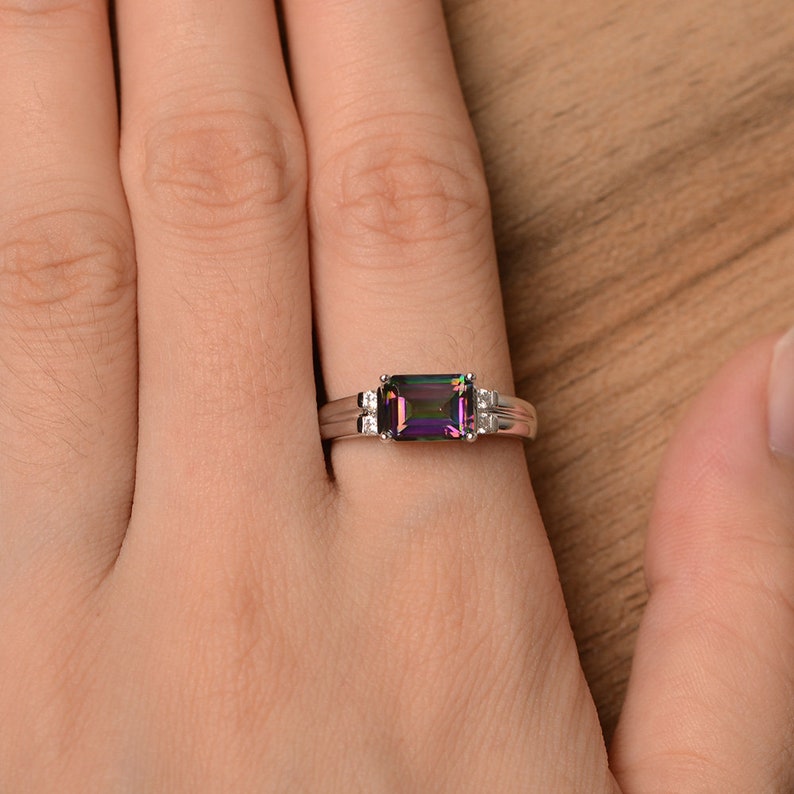 Mystic Topaz Ring Emerald Cut Color Changing Ring Silver Ring - Etsy