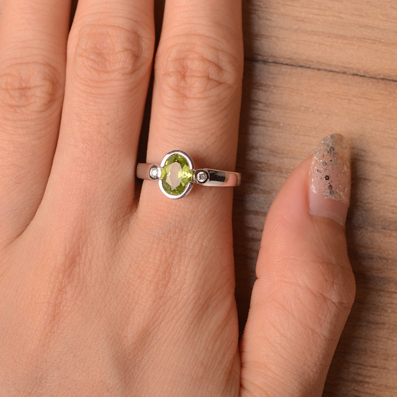 Natural Peridot August Birthstone Ring Sterling Silver Oval - Etsy