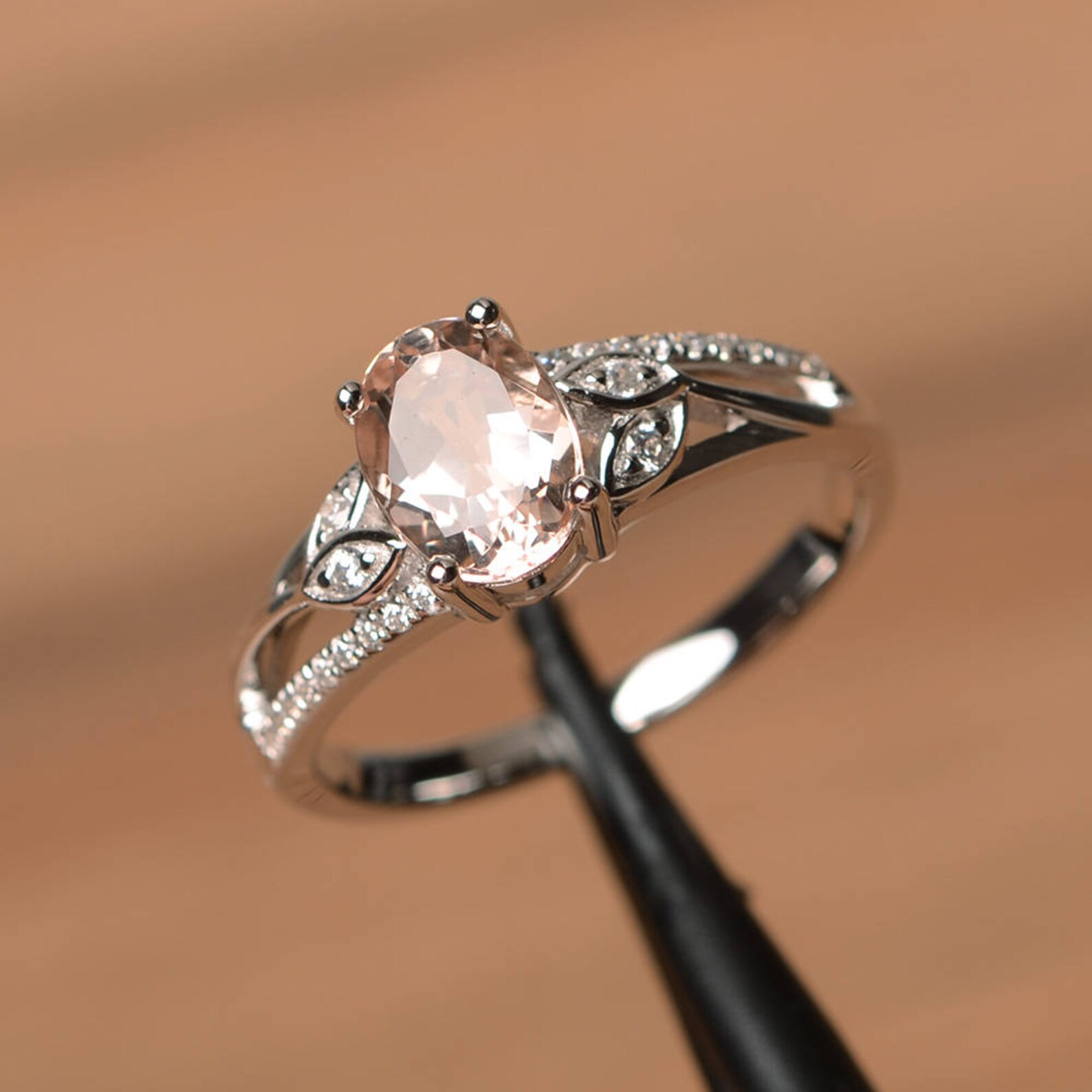 Engagement Ring Natural Pink Morganite Ring Pink Gemstone Oval - Etsy