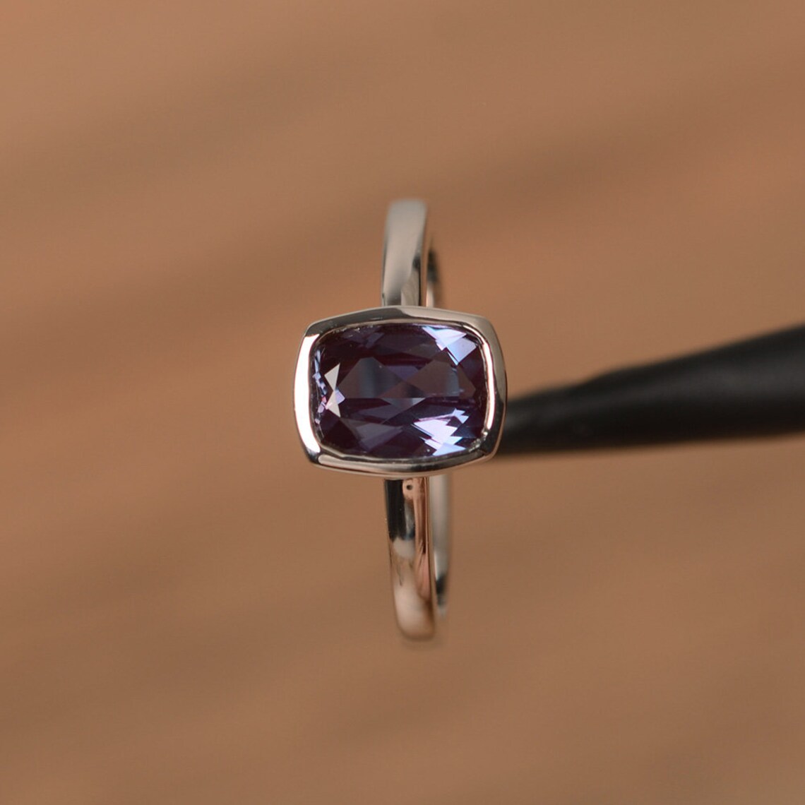 Bezel Setting Alexandrite Solitaire Ring Elongated Cushion Cut - Etsy