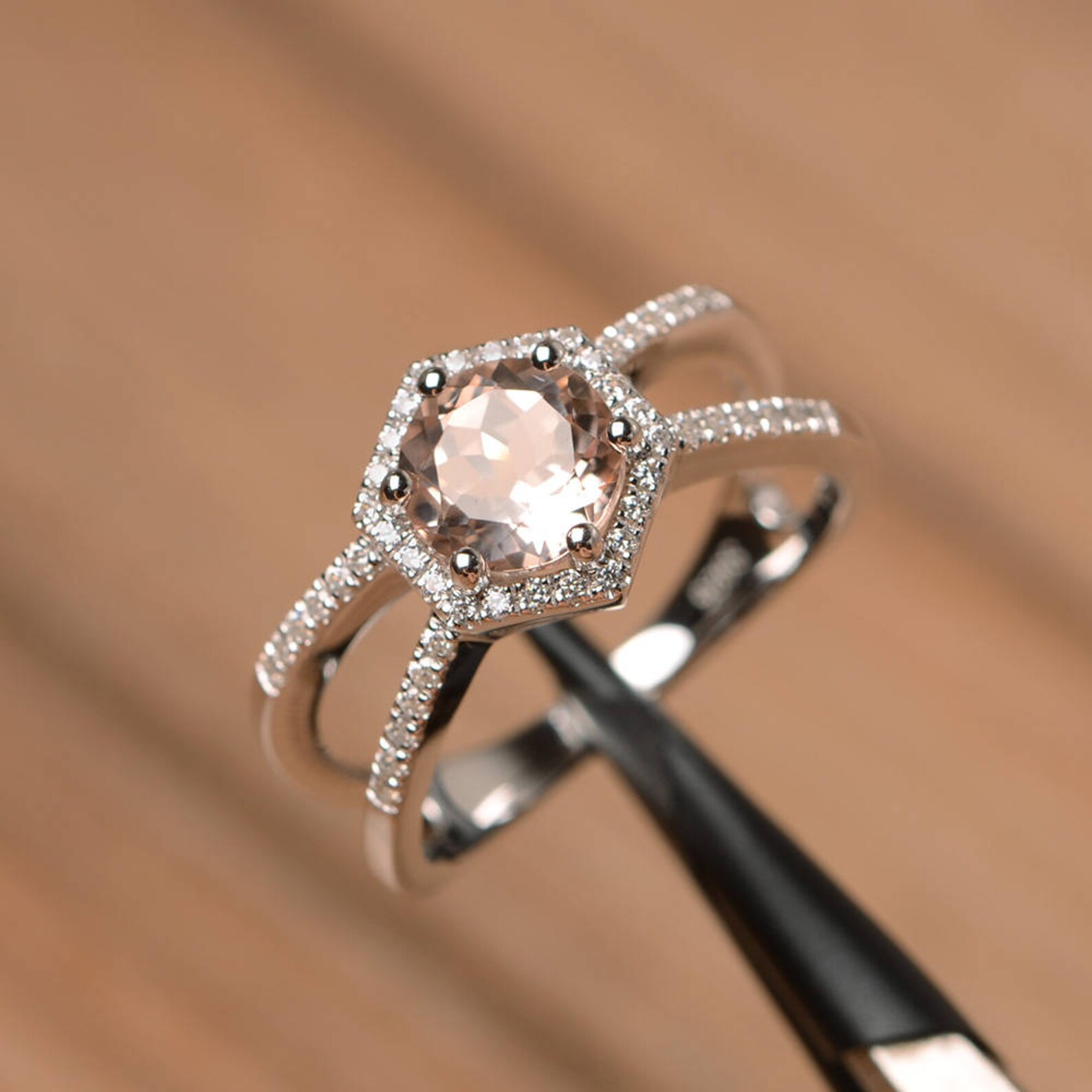 Genuine natural pink morganite ring engagement ring solid | Etsy