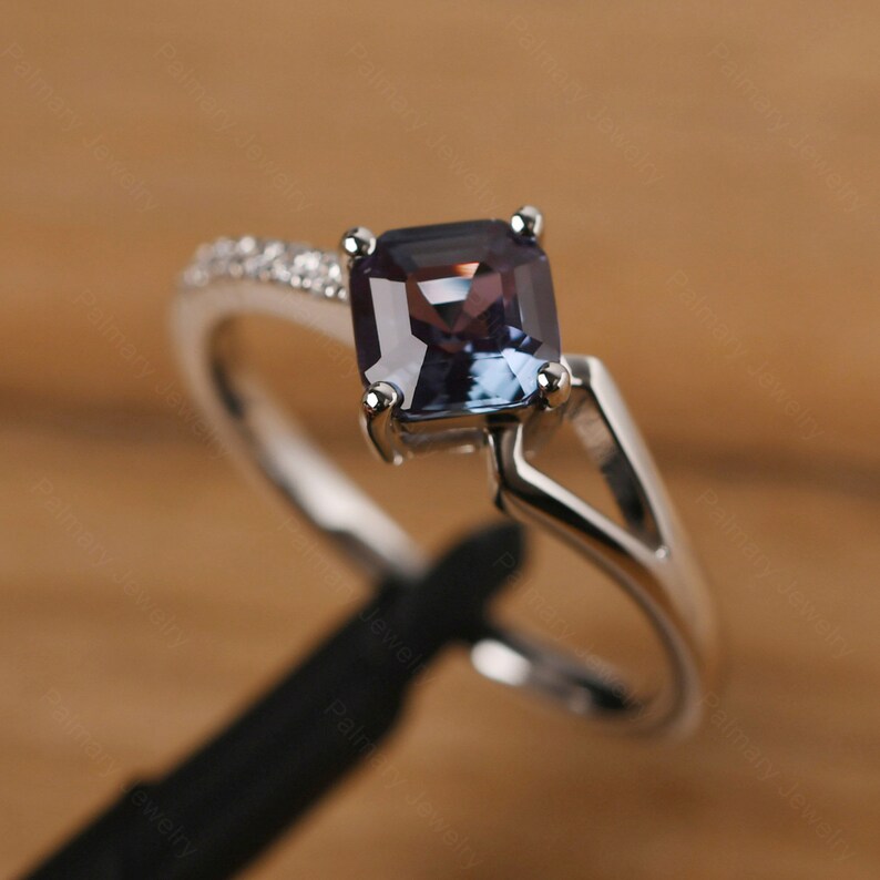 Asscher Cut Alexandrite Kite Setting Engagement Ring Unique - Etsy