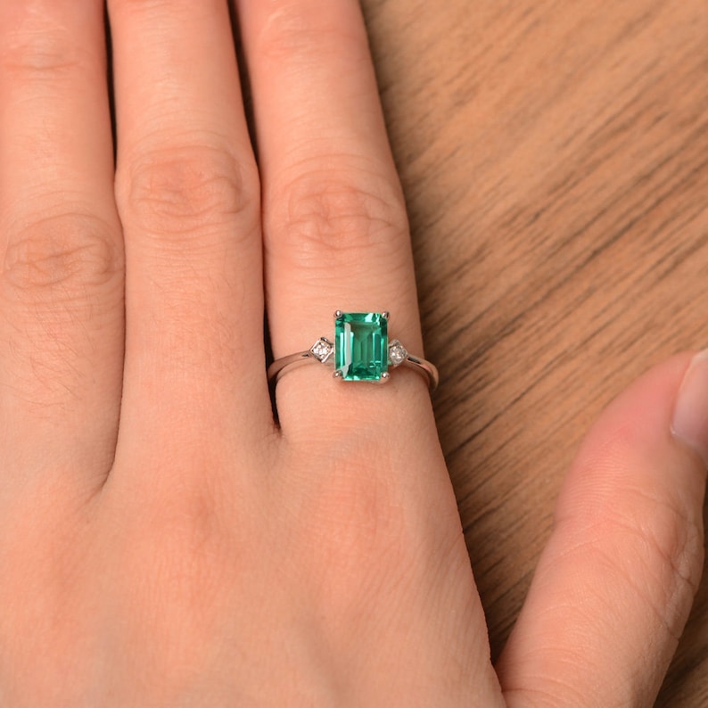 May Birthstone Emerald Ring Gemstone Sterling Silver Ring - Etsy