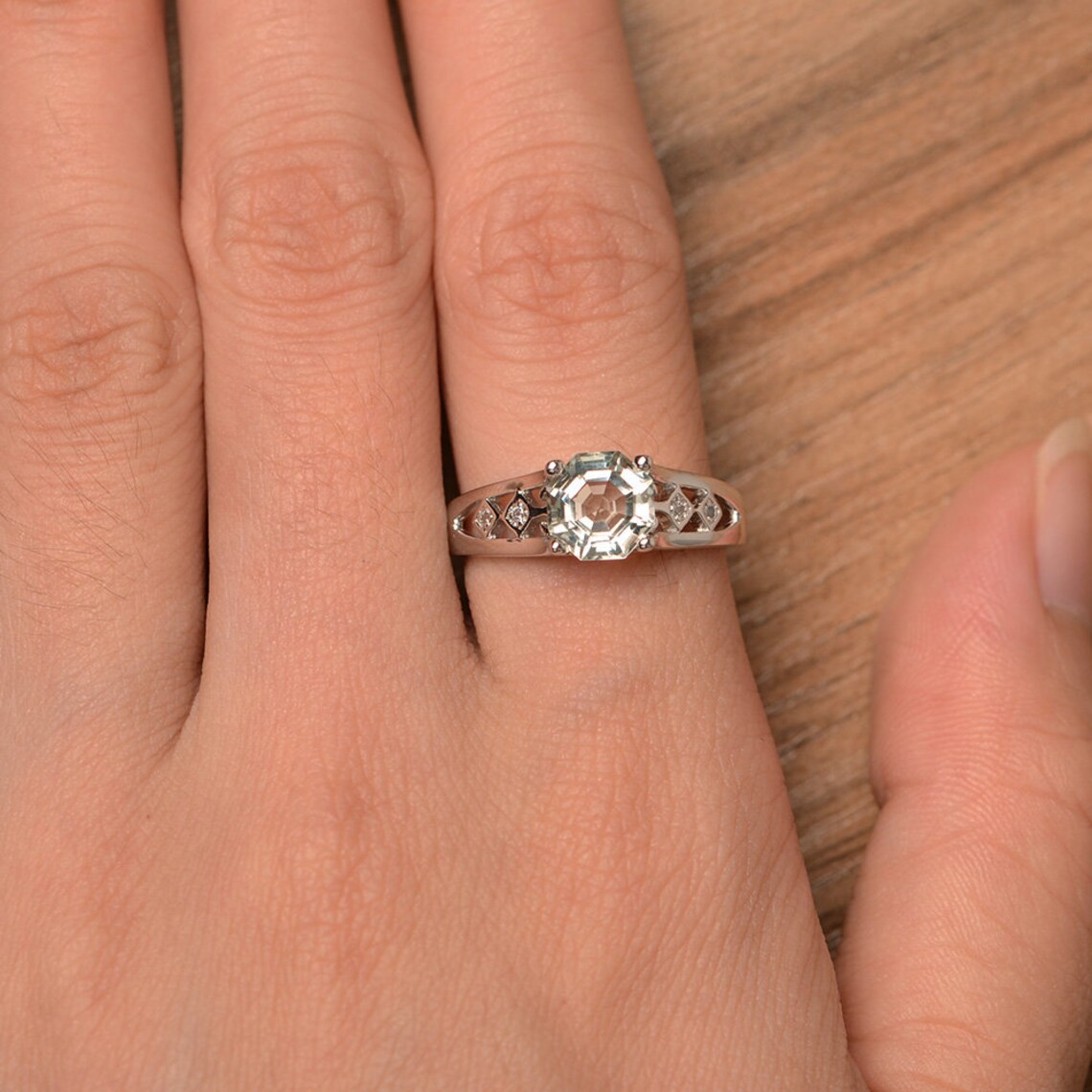 Promise Rings Natural Green Amethyst Rings Octagon Cut Green - Etsy