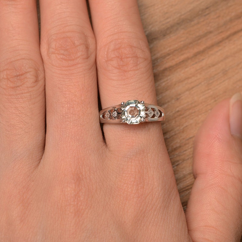 Promise Rings Natural Green Amethyst Rings Octagon Cut Green - Etsy