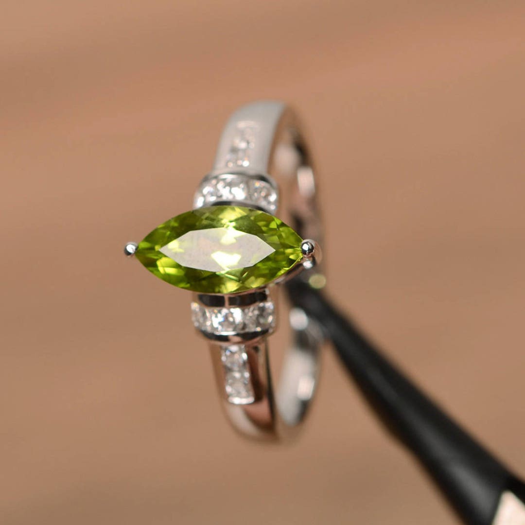 Natural Peridot Ring August Birthstone Marquise Cut Green Gemstone Ring ...