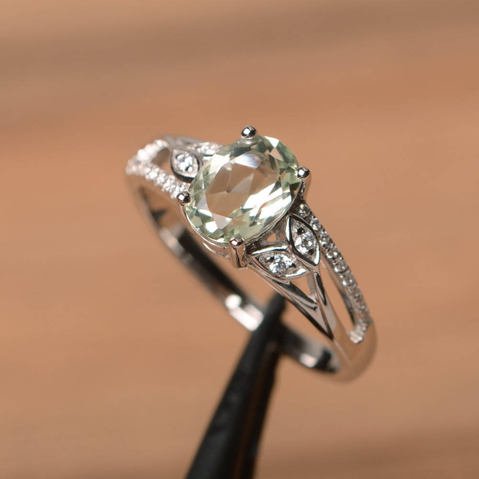 Natural Green Amethyst Ring Oval Cut Gemstone Sterling Silver - Etsy