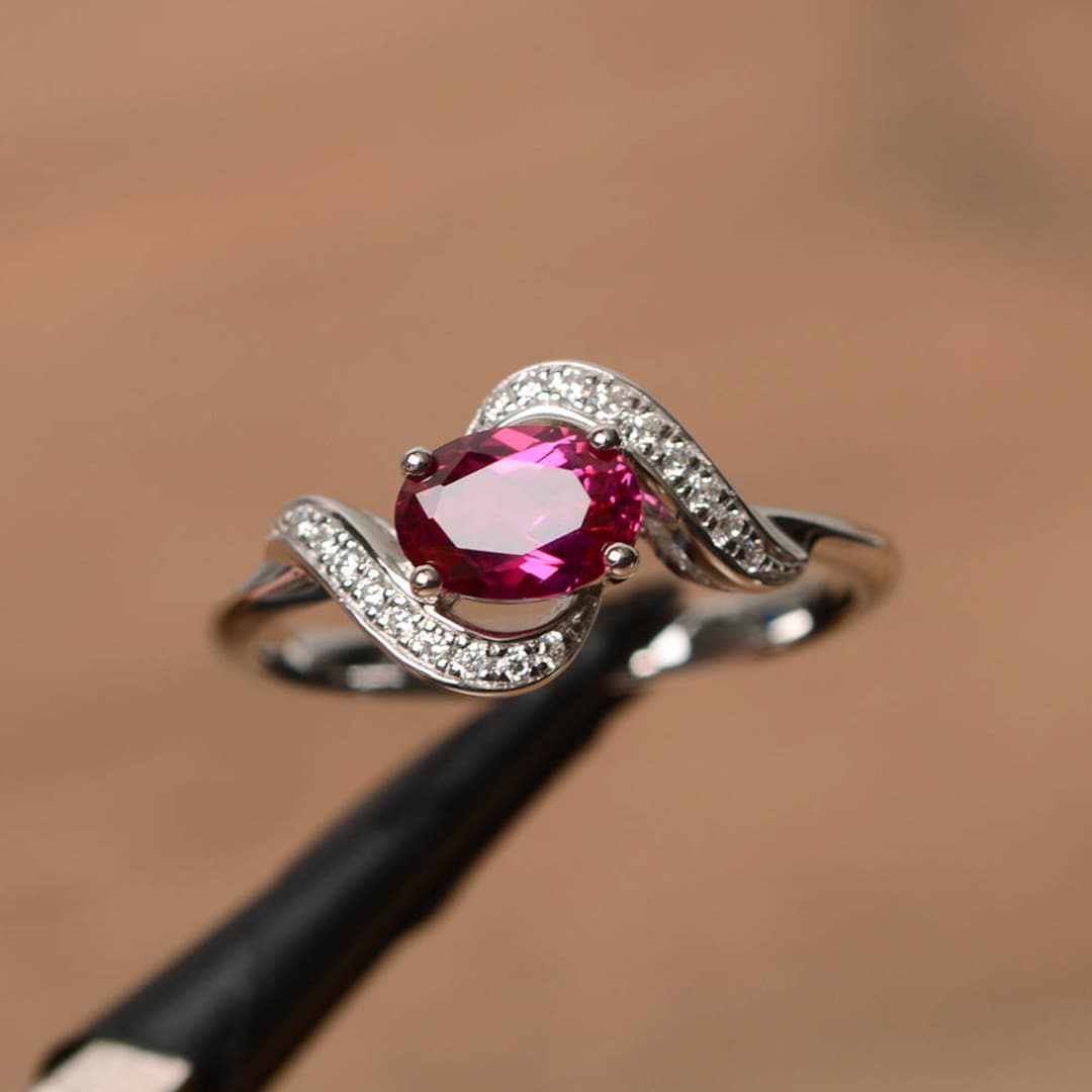 Ruby Wedding Ring Red Ruby Ring July Birthstone Oval Cut Red Gemstone ...