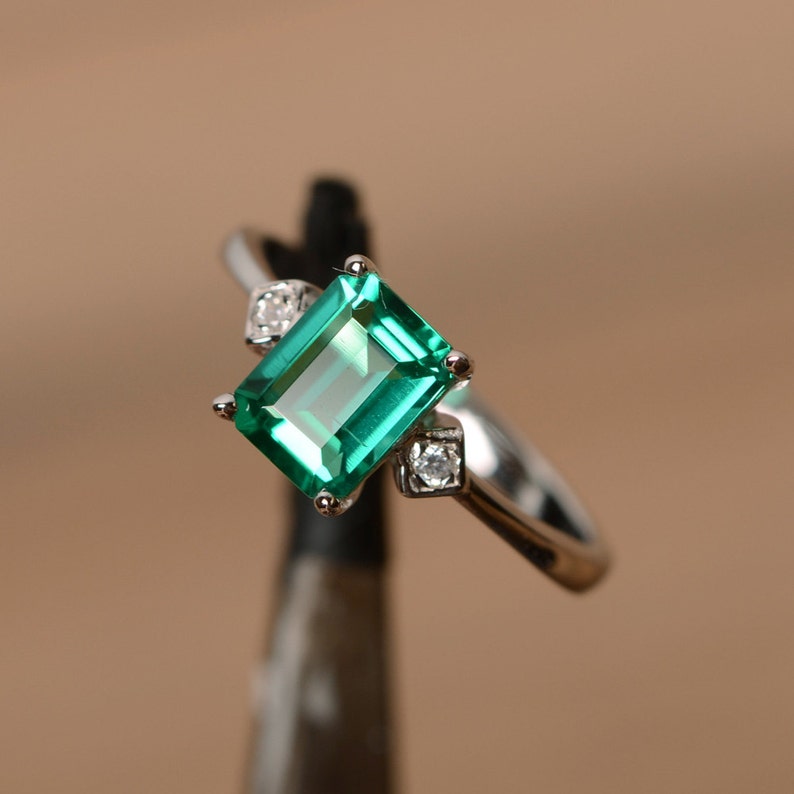 May Birthstone Emerald Ring Gemstone Sterling Silver Ring - Etsy