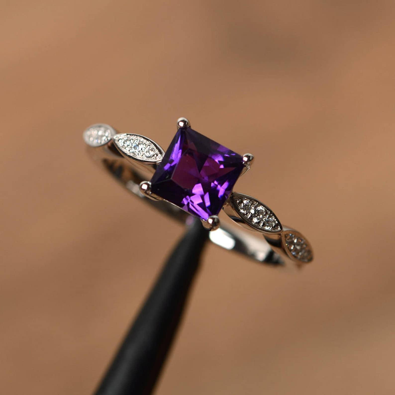 Natural Amethyst Rings Princess Cut Rings Anniversary Rings - Etsy