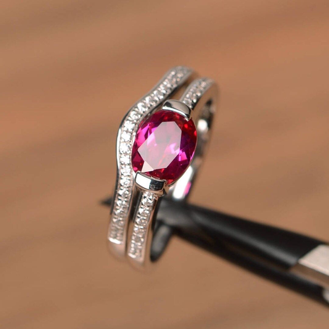 Cocktail Party Ring Ruby Ring Oval Cut Red Gemstone July Birthstone ...