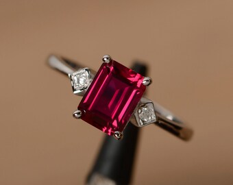 Emerald Cut Ruby Ring | Etsy