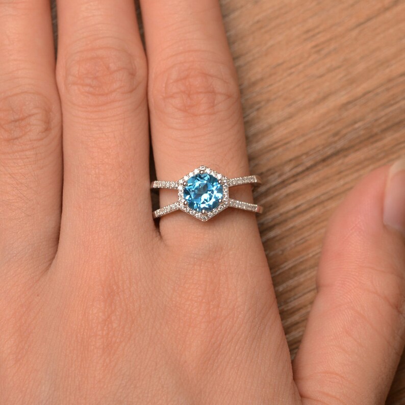 Swiss Blue Topaz Ring Wedding Ring Sterling Silver Ring Round - Etsy