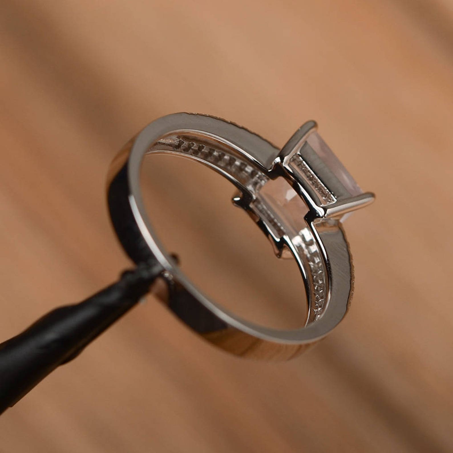 Square Cut Gemstone Ring Real Natural Pink Quartz Ring - Etsy