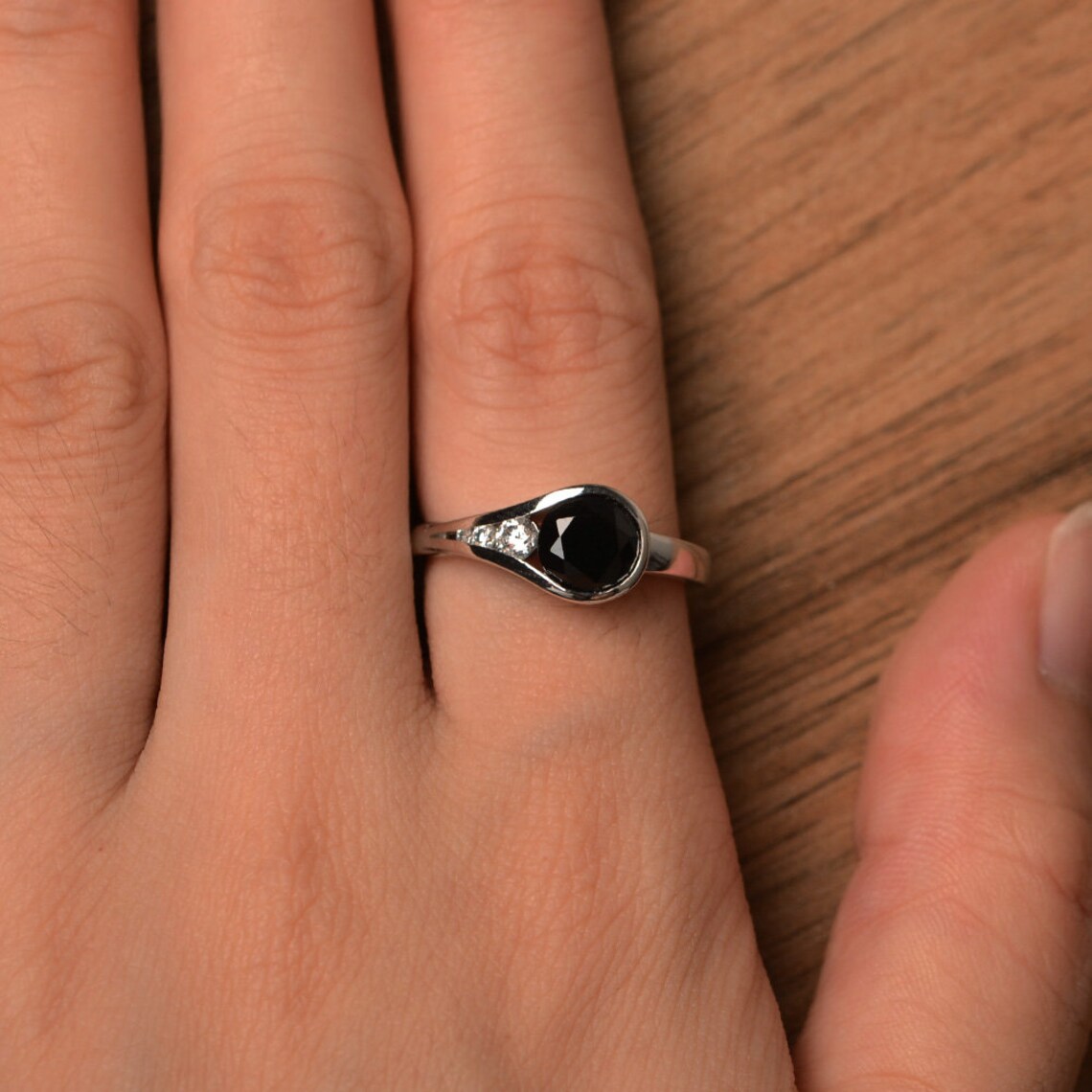 Natural Black Spinel Ring Bezel Setting Engagement Ring Silver | Etsy