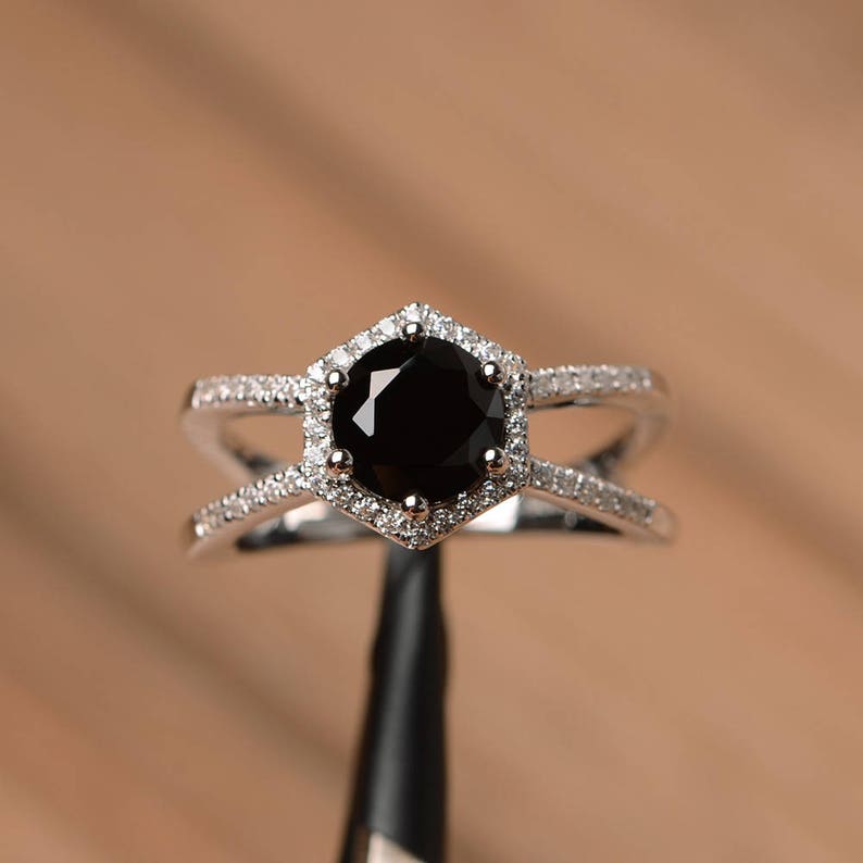 Genuine Natural Black Spinel Ring Anniversary Ring Solid - Etsy