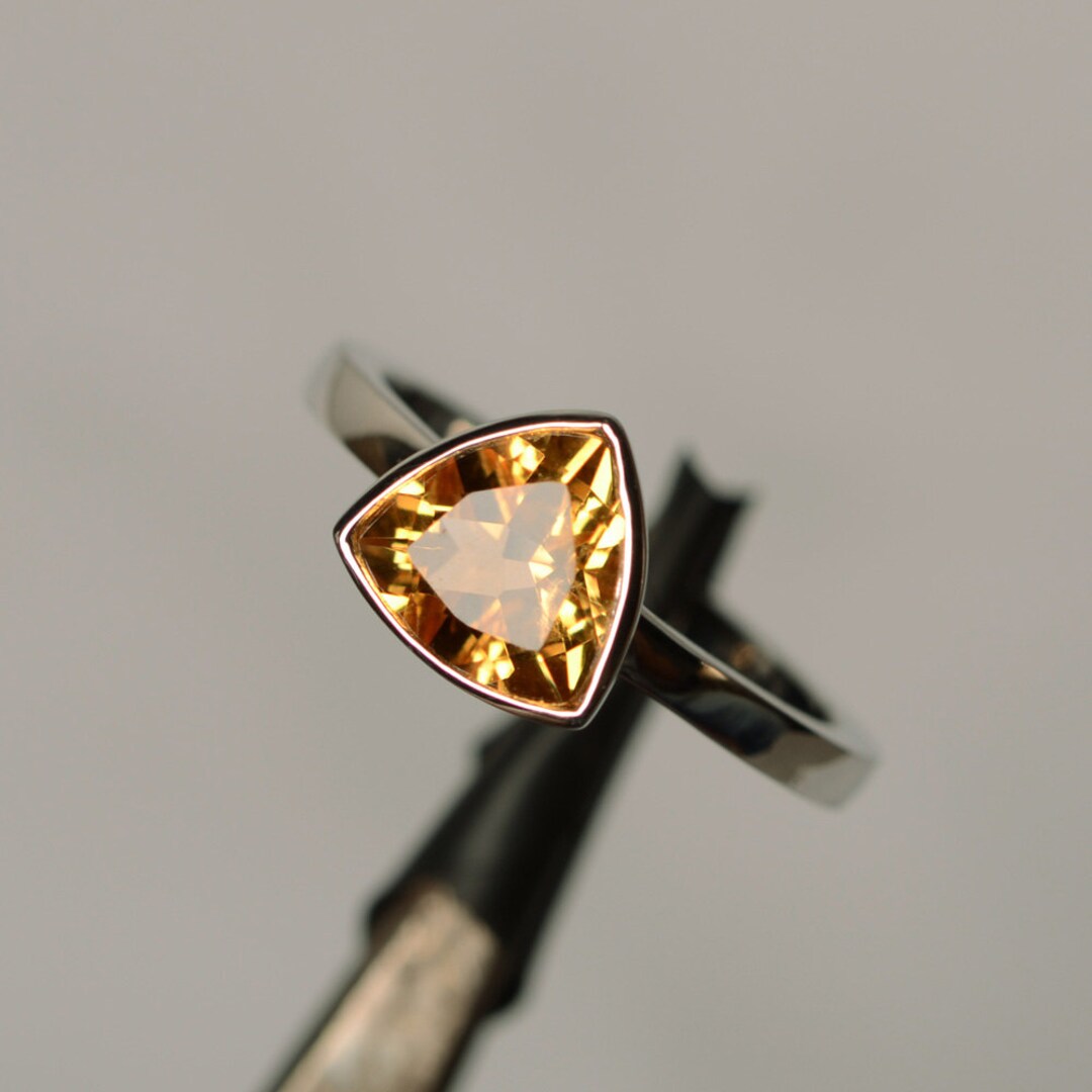Natural Yellow Citrine Ring Triangular Ring Solitaire Ring - Etsy