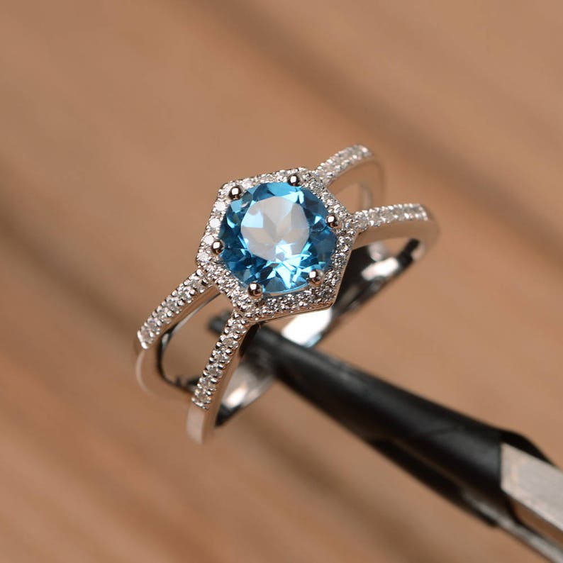 Swiss Blue Topaz Ring Wedding Ring Sterling Silver Ring Round - Etsy
