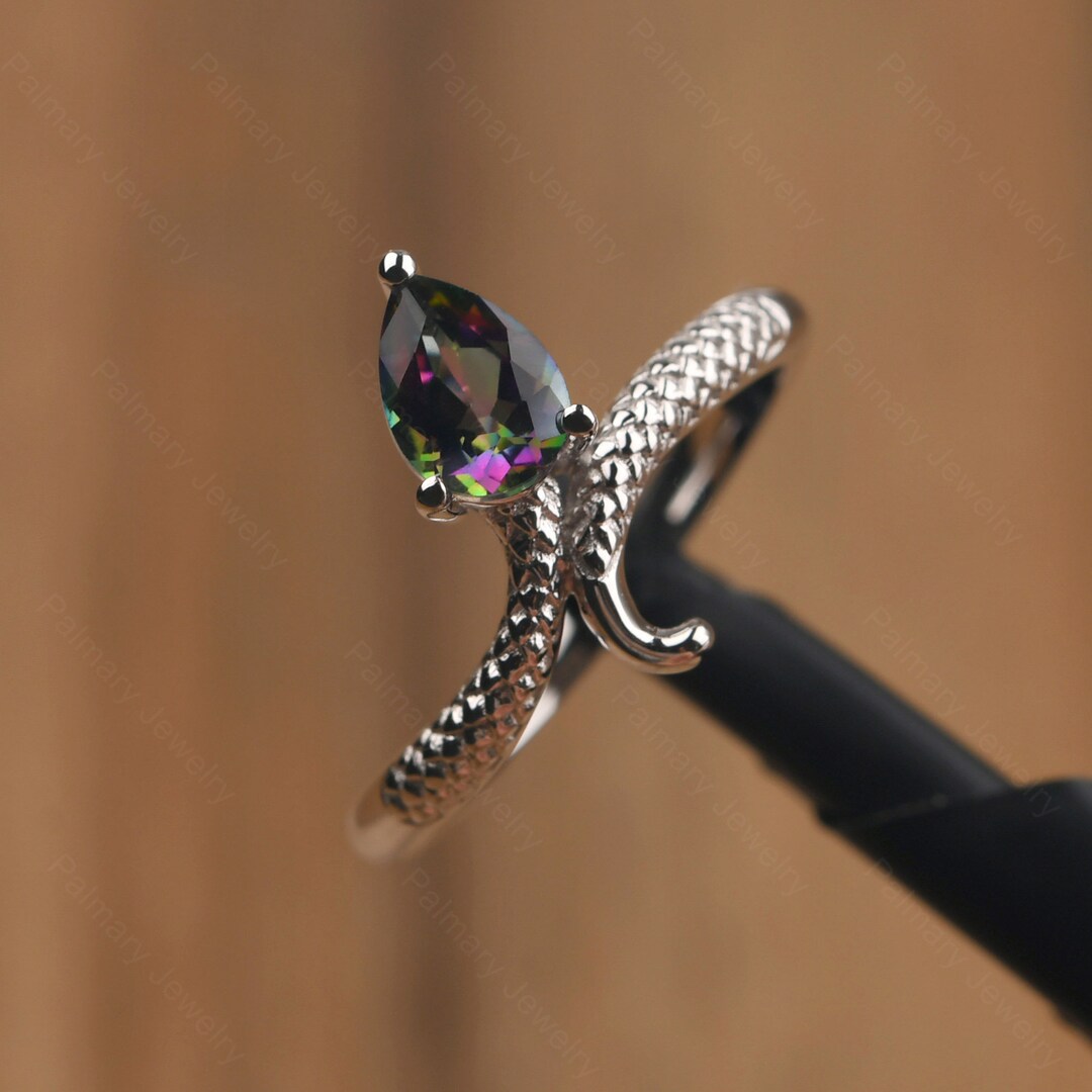 Unique Sterling Silver Serpent Ring Mystic Topaz Snake Ring Teardrop ...