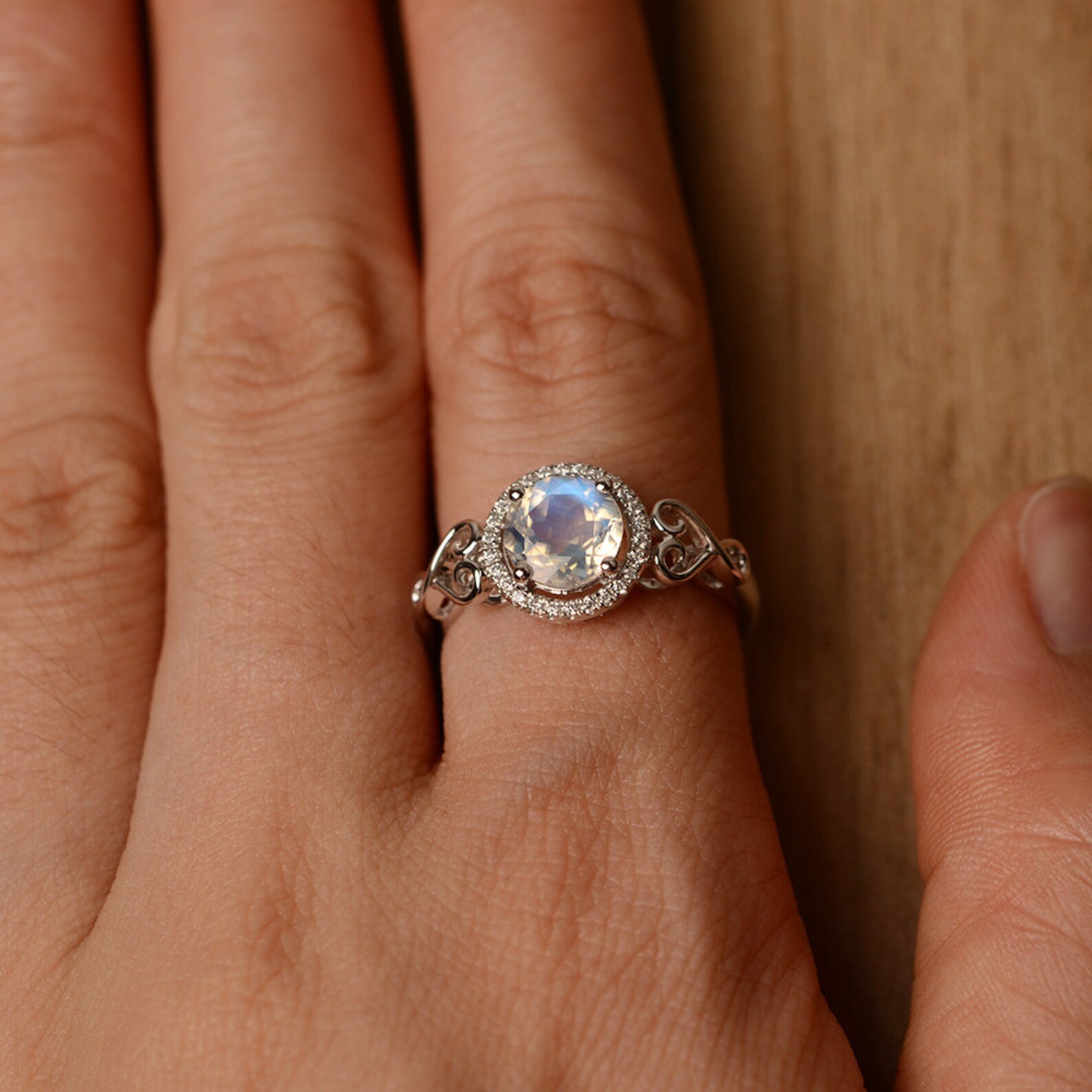 Vintage Blue Moonstone Promise Ring Round Shaped Sterling - Etsy