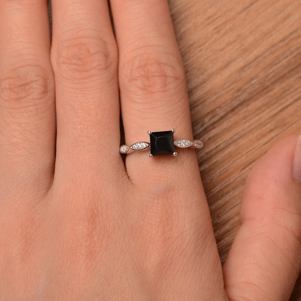 Natural Black Spinel Rings Wedding Rings Silver Rings Black - Etsy Sweden