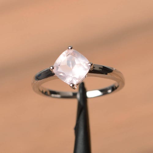 Engagement Ring Natural Pink Quartz Ring Round Cut Gemstone - Etsy