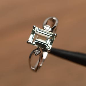 Natural Green Amethyst Ring Promise Ring Emerald Cut Green - Etsy