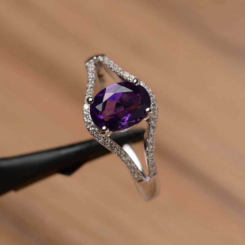 Natural amethyst ring sterling silver engagement ring February | Etsy