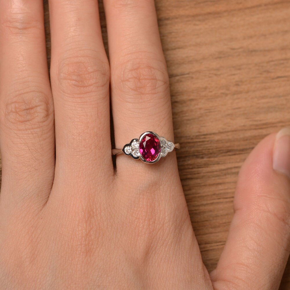 Anniversary ring ruby ring July birthstone ring oval cut red | Etsy