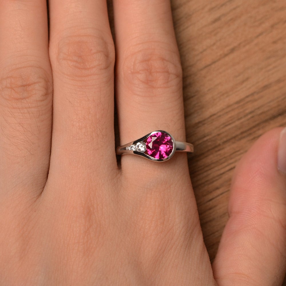 Lab Ruby Ring Sterling Silver for Women Round Cut Red Gemstone | Etsy