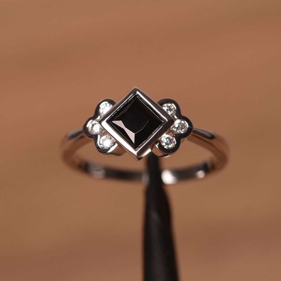 Natural Black Spinel Rings Wedding Rings Silver Rings Black Gemstone ...
