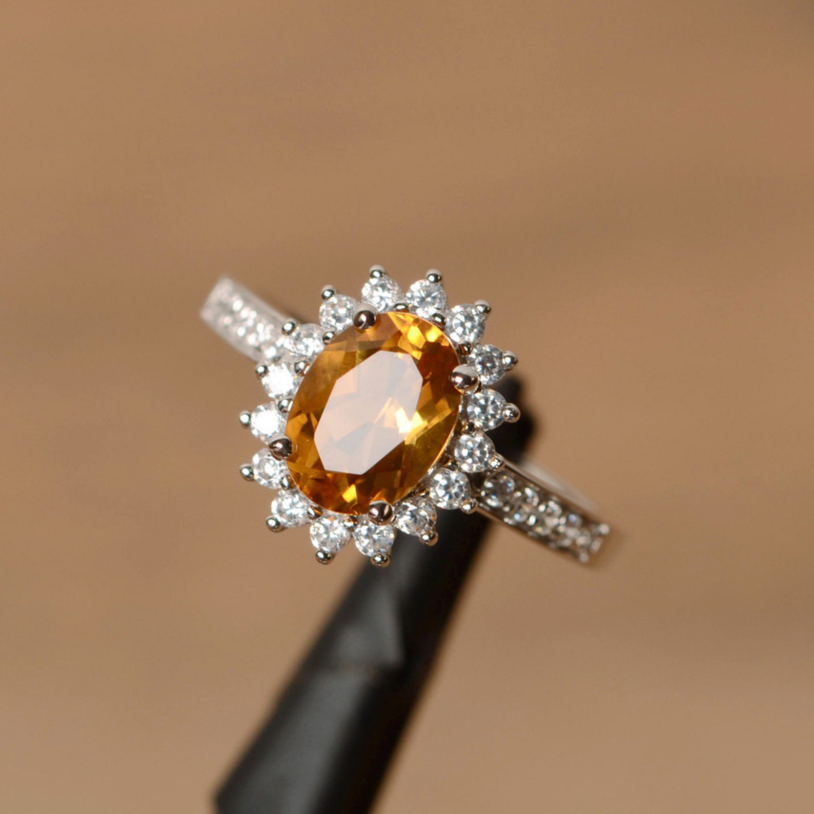 Oval Cut Gorgeous Citrine Halo Ring November Birthstone Ring | Etsy