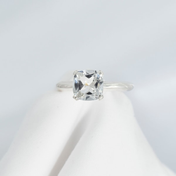 White Topaz Ring Sterling Silver Engagement Ring Cushion Cut White - Etsy