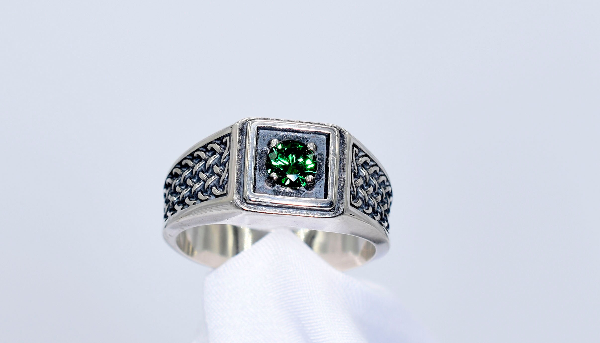 Birthstone Ring May Heavy Woven Style Ring With Antiquing | Etsy