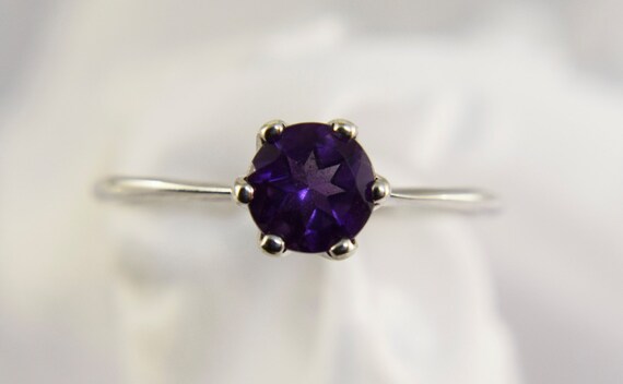 Amethyst Ring Genuine Gemstone6mm Round Set in 925 Sterling | Etsy