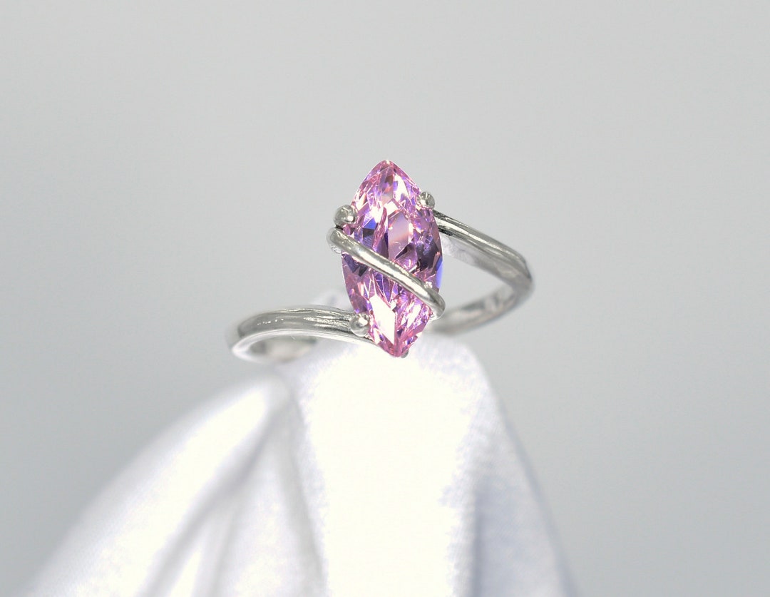 Pink Ice Ring, Genuine CZ 12x6mm Approx 2 Ct. Marquise Set in 925 ...