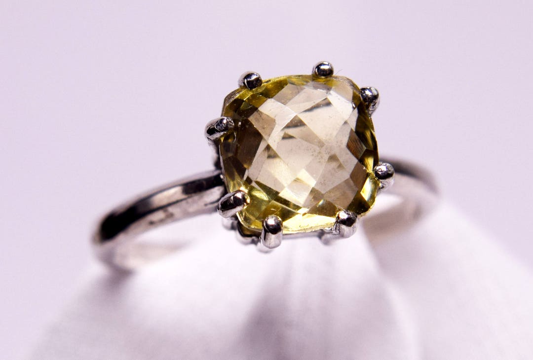 Lemon Citrine Ring, Lemon Quartz, Genuine Gemstone 8mm Square 2 ...