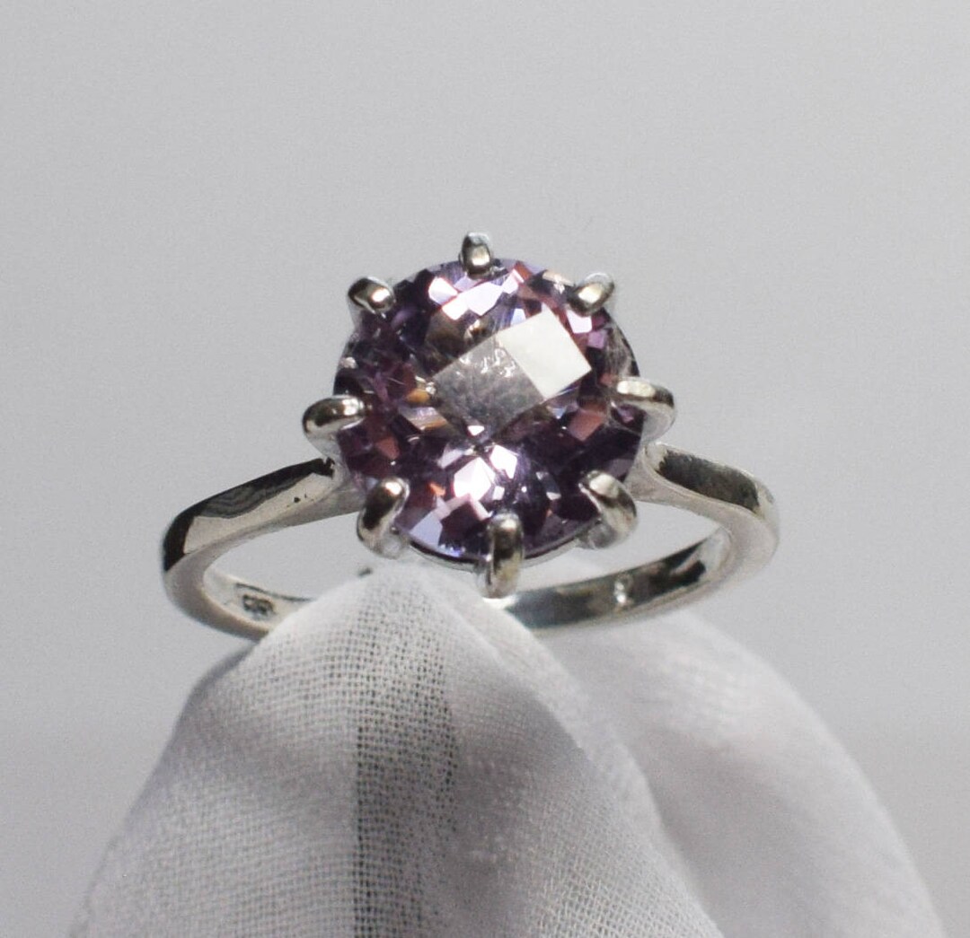 Pink Amethyst Ring, Genuine Gemstone, Checkerboard Cut, 10 Mm Round 3 ...