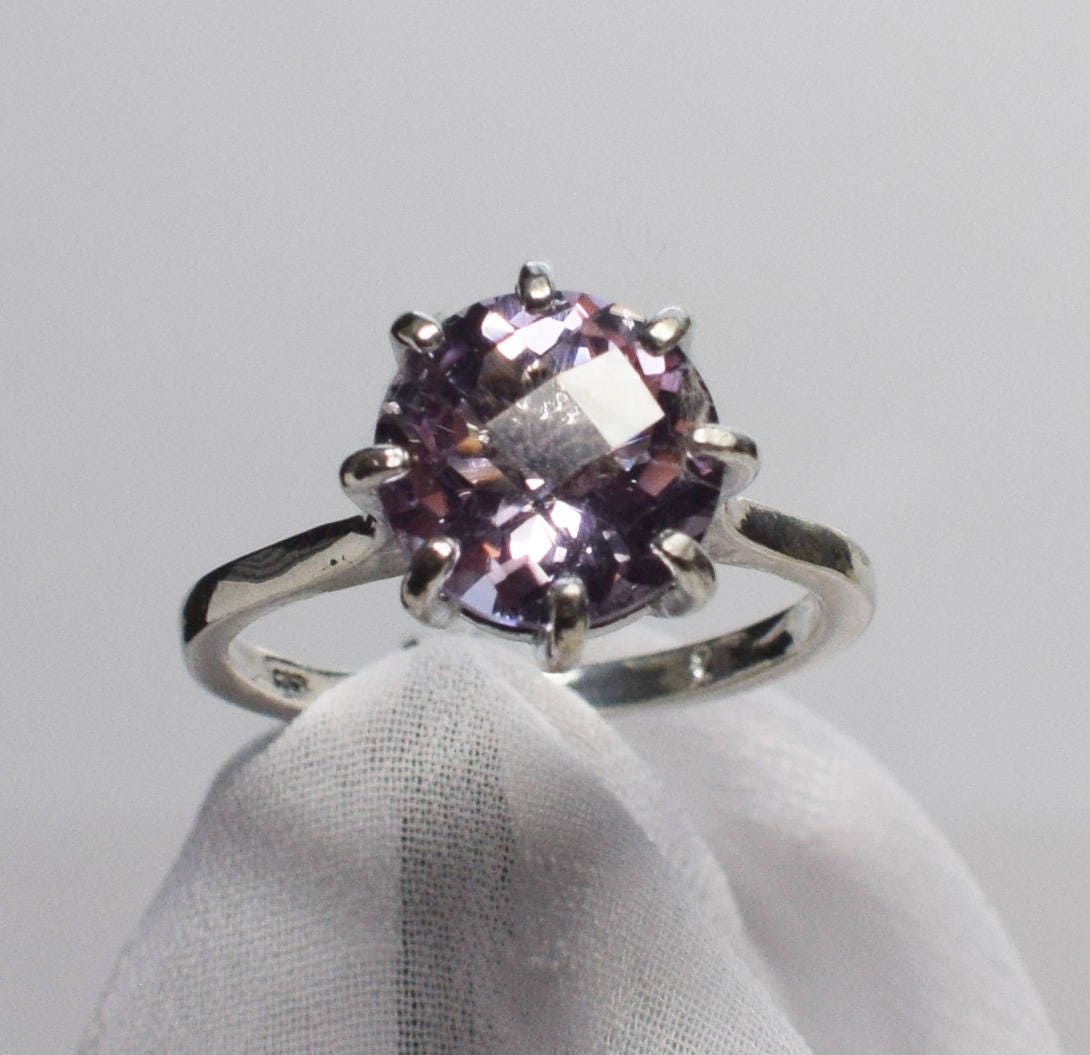 Pink Amethyst Ring Genuine Gemstone Checkerboard Cut 10 mm | Etsy
