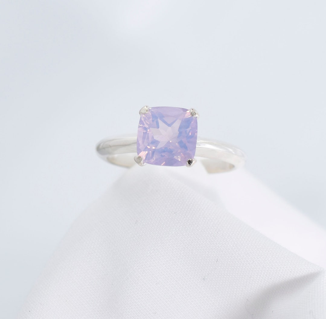 Lavender Quartz Ring, 8mm Cushion Cut Faceted Gem, Set in 925 Sterling ...