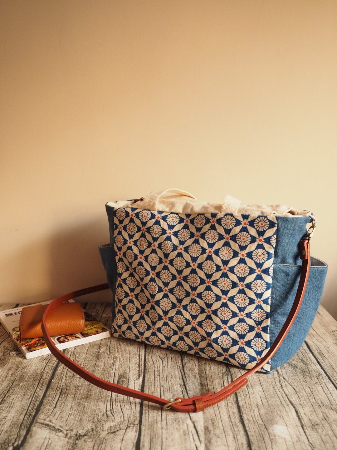 Japanese Vintage Fuji Pattern Shoulder Bag, Handbag, Cross Body Bag ...