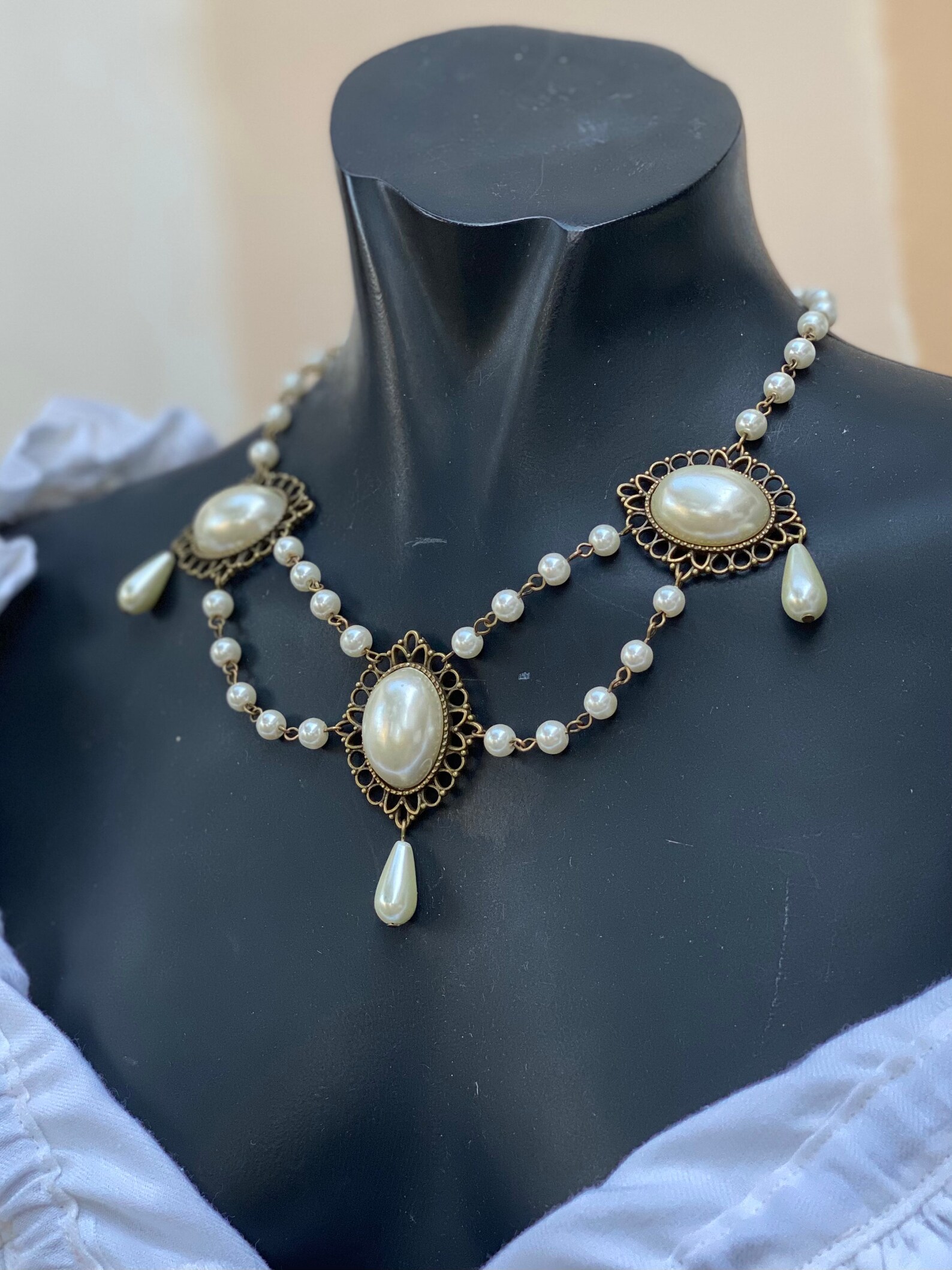 Pearl Cabochon Choker Necklace, Tudor Medieval Cosplay - Etsy